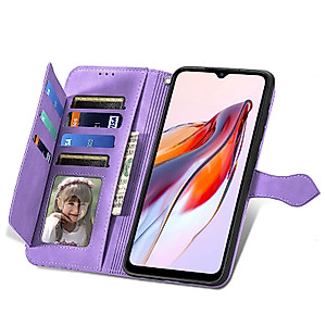 DAMONDY for Xiaomi Redmi 12C Zipper Wallet Case,Xiaomi Redmi 12C Case,Premium Magnetic Closure Stand Function Folio PU Leather Flip Cover Inner Soft TPU Case for Xiaomi Redmi 12C -Purple