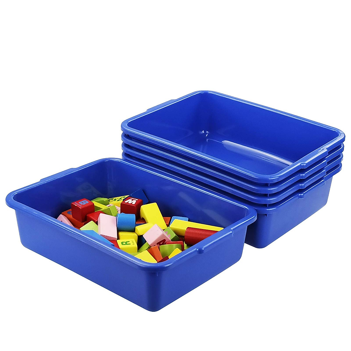 Obstnny 8 L Small Commercial Bus Box, Plastic Wash Tub Basin, 5 Packs, Navy Blue