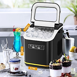 Havato Countertop Ice Maker, Portable Bullet Ice Machine Self-Cleaning with Ice Scoop and Basket,9 Cubes in 6 Mins, 26.5lbs/24h,2 Sizes of Ice Cube for Home Kitchen Office Bar Party