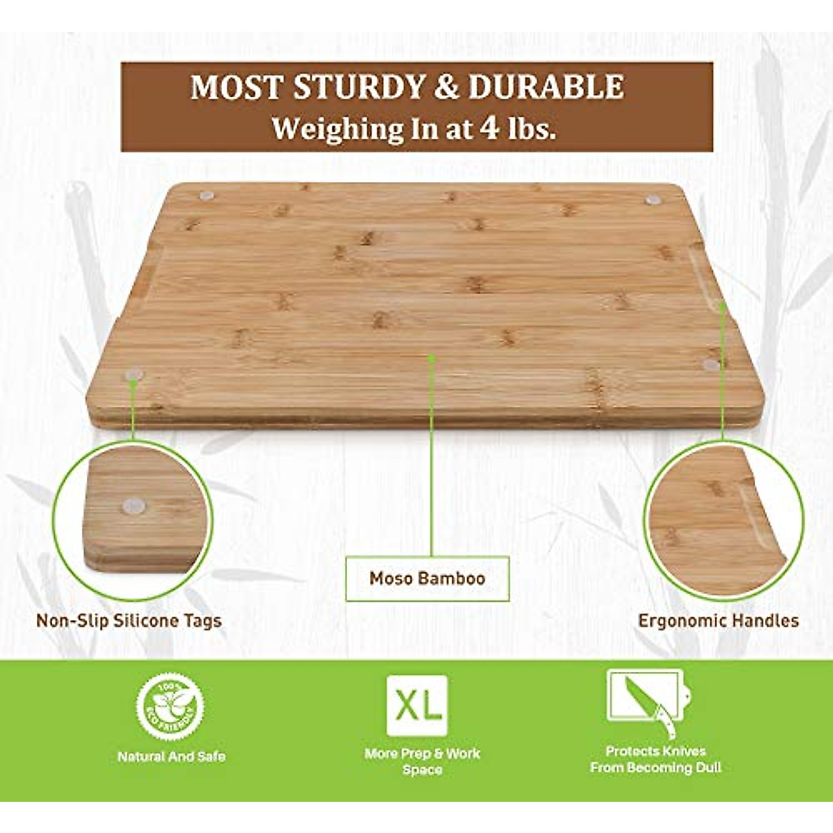 Extra Large Organic Bamboo Cutting Board for Kitchen - Wood Butcher Block - Wood Cutting Board with Juice Groove - Kitchen Chopping Board for Meat, Cheese and Vegetables, 18 x 12” - Pristine Bamboo