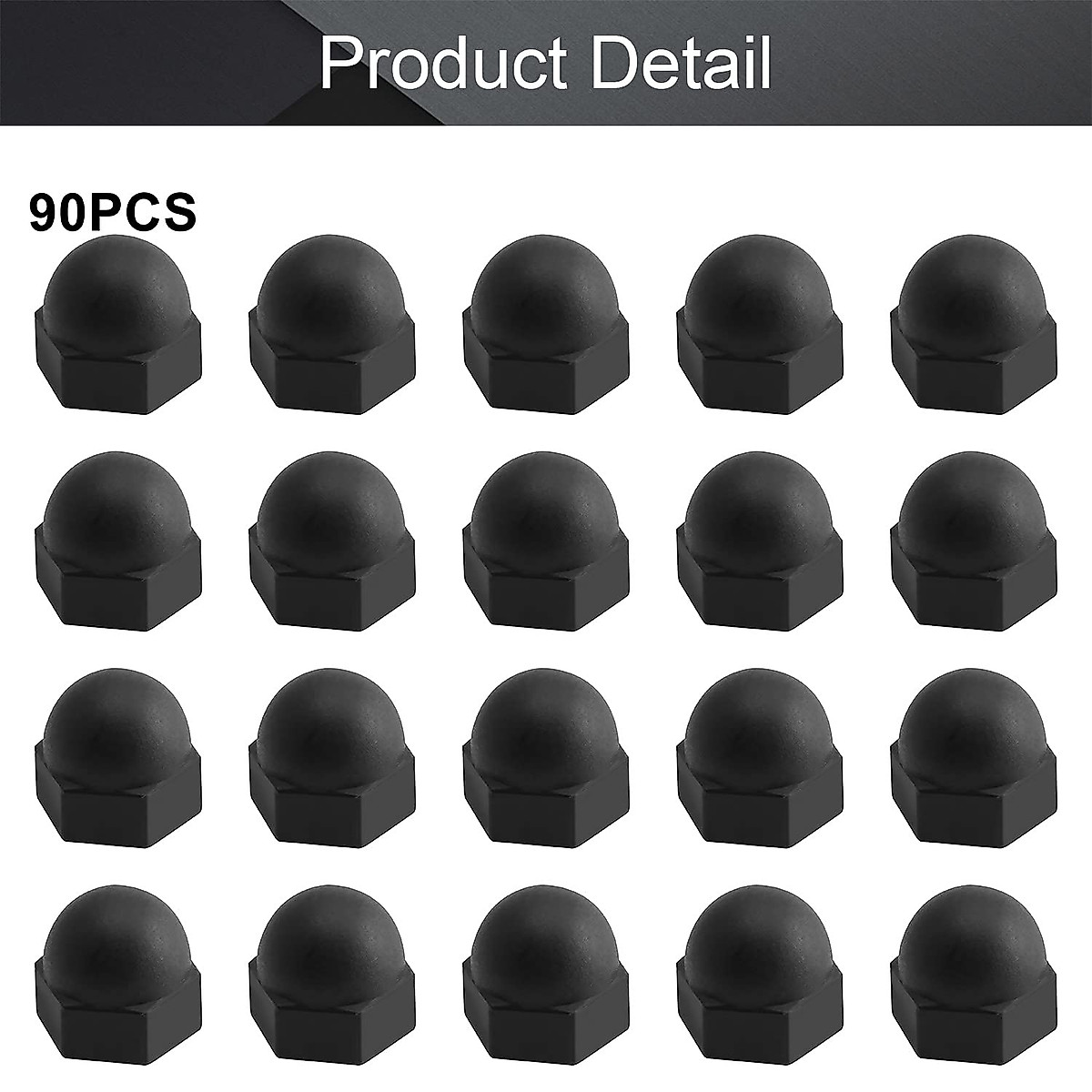 MroMax M4-0.7 Acorn Cap Nuts, 90Pcs Black Nylon Acorn Nuts, Female Thread Bolt Protection Cover, Dome Head Hex Nuts, Crown Cap Nuts for Indoor Outdoor ﻿