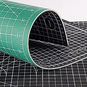 Ecraft Self Healing Cutting Mat: 12" x 18"(A3) Double Sided 5-Ply Fabric Cutting Mat for Sewing, Quilting, Scrapbooking And All Arts &Craft Projects Gridded Rotary Cutting Board Mats,Green/Black
