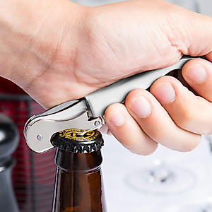 Pulltap's Double-Hinged Waiters Corkscrew, Wine Opener and Foil Cutter, Beer Bottle Opener, White