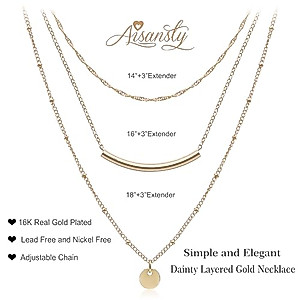 Aisansty Layered Coin Tube Pendant Choker Necklaces for Women Dainty Gold Plated Layering Chain Necklace Set