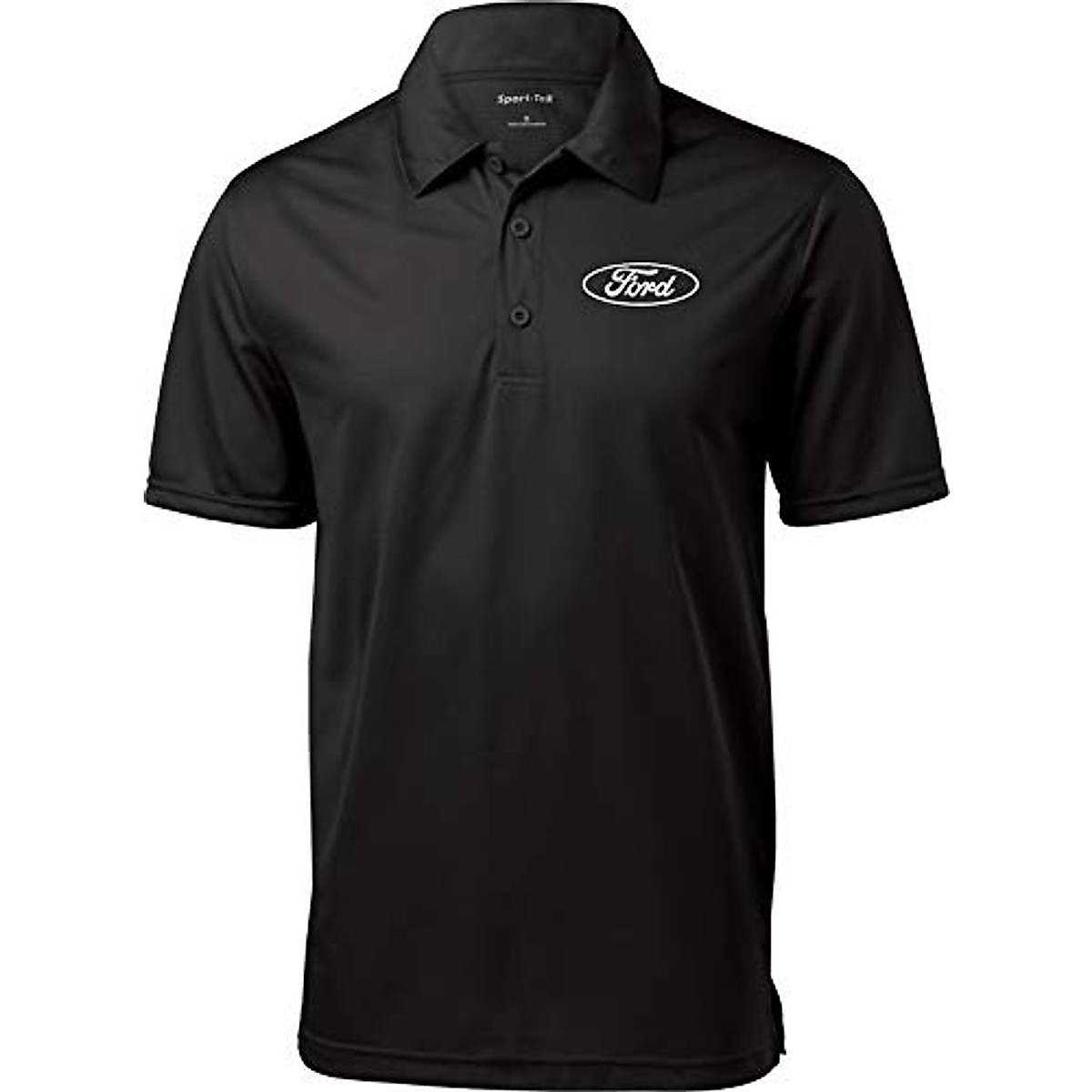 White Ford Oval Crest Chest Print Textured Polo Shirt, Black XL