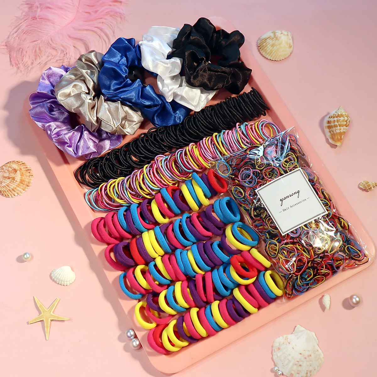 YANRONG Ponytail Holders and Scrunchies For Girls and Women, Traceless Elastic Ropes and Rubber Bands For Hair, Baby and Kids (2155PCS) Mix