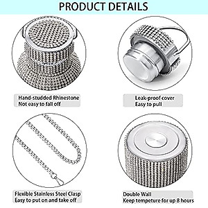 Diamond Water Bottle, Bling Rhinestone Vacuum Flask Glitter Thermos Bottles, Stainless Steel Insulated Water Bottle Refillable Water Bottle With Chain for Women Girl Gift (25oz/750ml, Silver)
