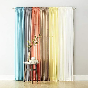 No. 918 Emily Sheer Voile Rod Pocket Curtain Panel, 59" x 84", White , 1 Panel