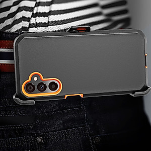 TASHHAR Phone Case for Samsung Galaxy A14 5G case,Heavy Duty Hard Shockproof Armor Protector Case Cover with Belt Clip Holster for Samsung A14 5G 2023 Phone Case (Black+Orange)