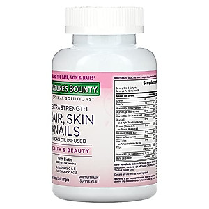 Nature's Bounty Hair Skin and Nails 5000 mcg of Biotin - 250 Coated Tablets Extra Strength (Four Bottles each of 250 Softgels) 1 4.0 Count
