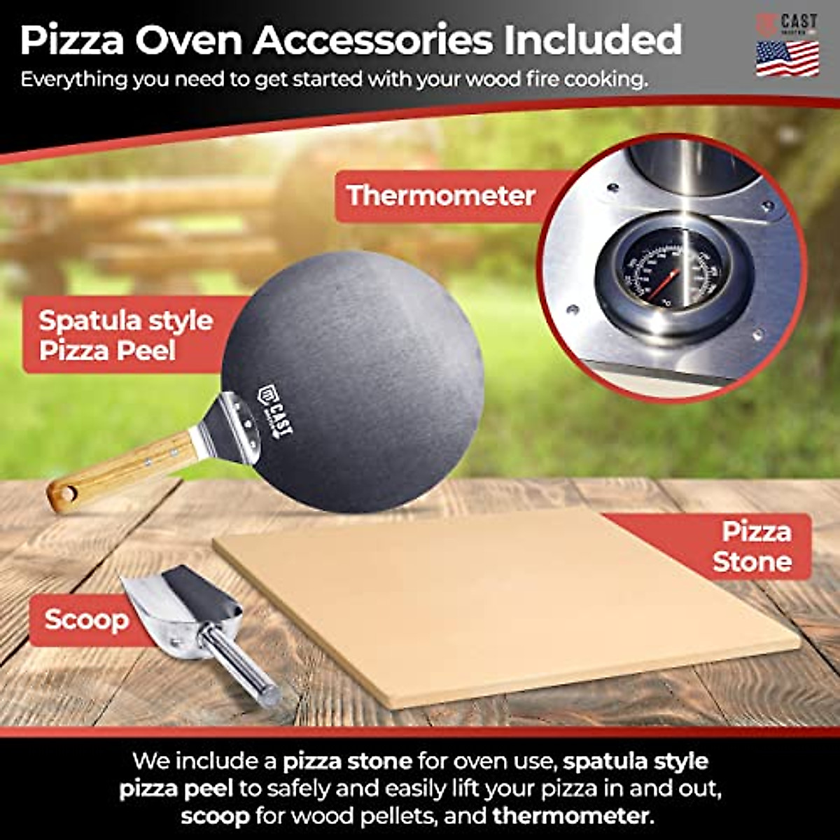 Cast Master Elite PIZ-2000 Pizza Oven - Outdoor Pizza Oven for Wood Fired Taste - Portable, Wood Pellet Burning, Backyard