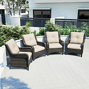 Joyside Outdoor Wicker Chair Rattan Patio Dining Chairs Set of 4 PE Wicker Patio Chairs with 4inch Seat Cushions Outdoor Patio Seating Chair for Garden, Backyard Deck(Mixed Grey/Beige)