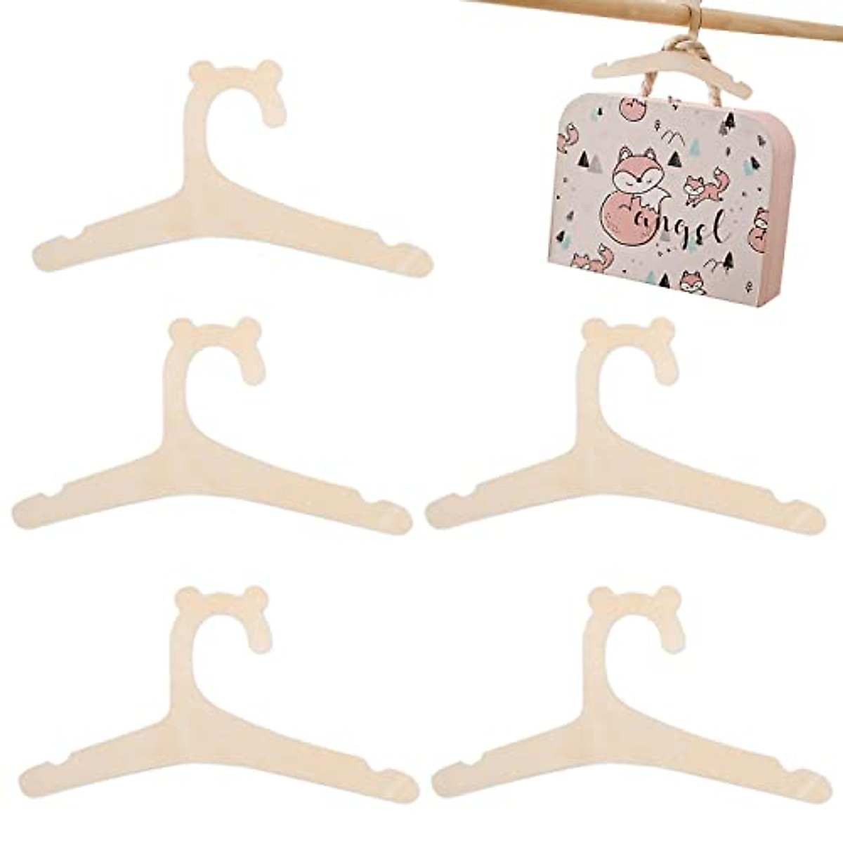 Littryee Toddler Hangers, Wooden Baby Hangers, Baby Clothes Hangers Creative Bear Cardboard Hangers, Ultra Slim Children Wooden Hangers for Baby Clothes