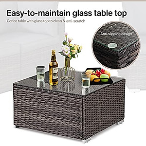 LAUSAINT HOME Outdoor Patio Furniture, 7 Pieces Outdoor Sectional PE Rattan Wicker Patio Furniture Sets, All Weather Garden Conversation Seat with Cushion and Glass Coffee Side Table (Grey)