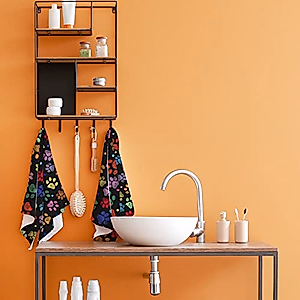 Hand Bath Towels 2 Pack Doodle Colorful Paw Print Absorbent Face Fingertip Towels for Bathroom Kitchen Gym Spa Soft Hair Drying Cloth Quick Dry, 30 x 15 Inch