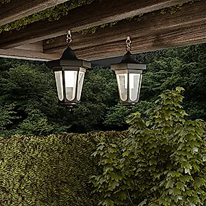 Pure Garden 50-123 Solar Powered Set of 2, 32” Hanging Coach Lanterns with 2 Shepherd Hooks-LED Outdoor Lighting for Gardens, Pathways, and Patio, Black