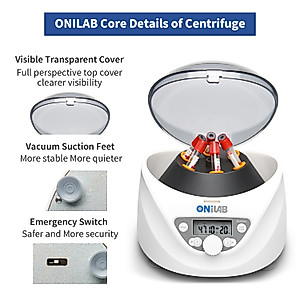 ONiLAB Lab PRP Benchtop Centrifuge 6x15mL/10mL/7mL/1.5-5ml, 300-5000rpm(Max. 2600xg RCF),LCD Digital Desktop Lab Centrifuge Timer 30sec-99min, Two Quick Start Programs