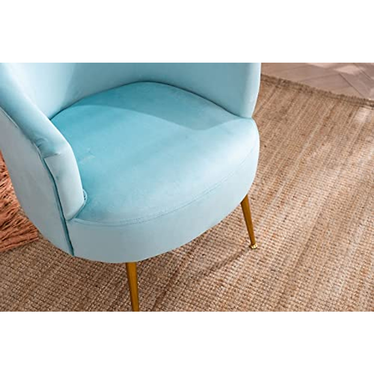 SSLine Velvet Accent Barrel Chair,Modern Upholstered Leisure Arm Chair with Adjustable Gold Metal Legs,Thickly Padded,Guest Chair Vanity Chair Club Chairs for Living Room Bedroom Office (Cyan Blue)