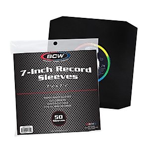 BCW 7 Inch Vinyl Record Paper Inner Sleeves - Angle Cut Corners - Black | Pack of 50 | Protective LP Album Sleeves for Vinyl Storage and Preservation | Compatible with 45 RPM Albums