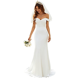 Ever-Pretty Womens Long Off-Shoulder Mermaid Sexy Cocktail Party Dresses with Sleeves Ball Gowns White US16