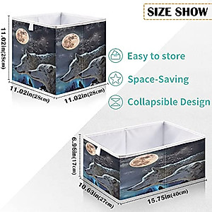 visesunny Closet Baskets Wolf Animal Storage Bins Fabric Baskets for Organizing Shelves Foldable Storage Cube Bins for Clothes, Toys, Baby Toiletry, Office Supply