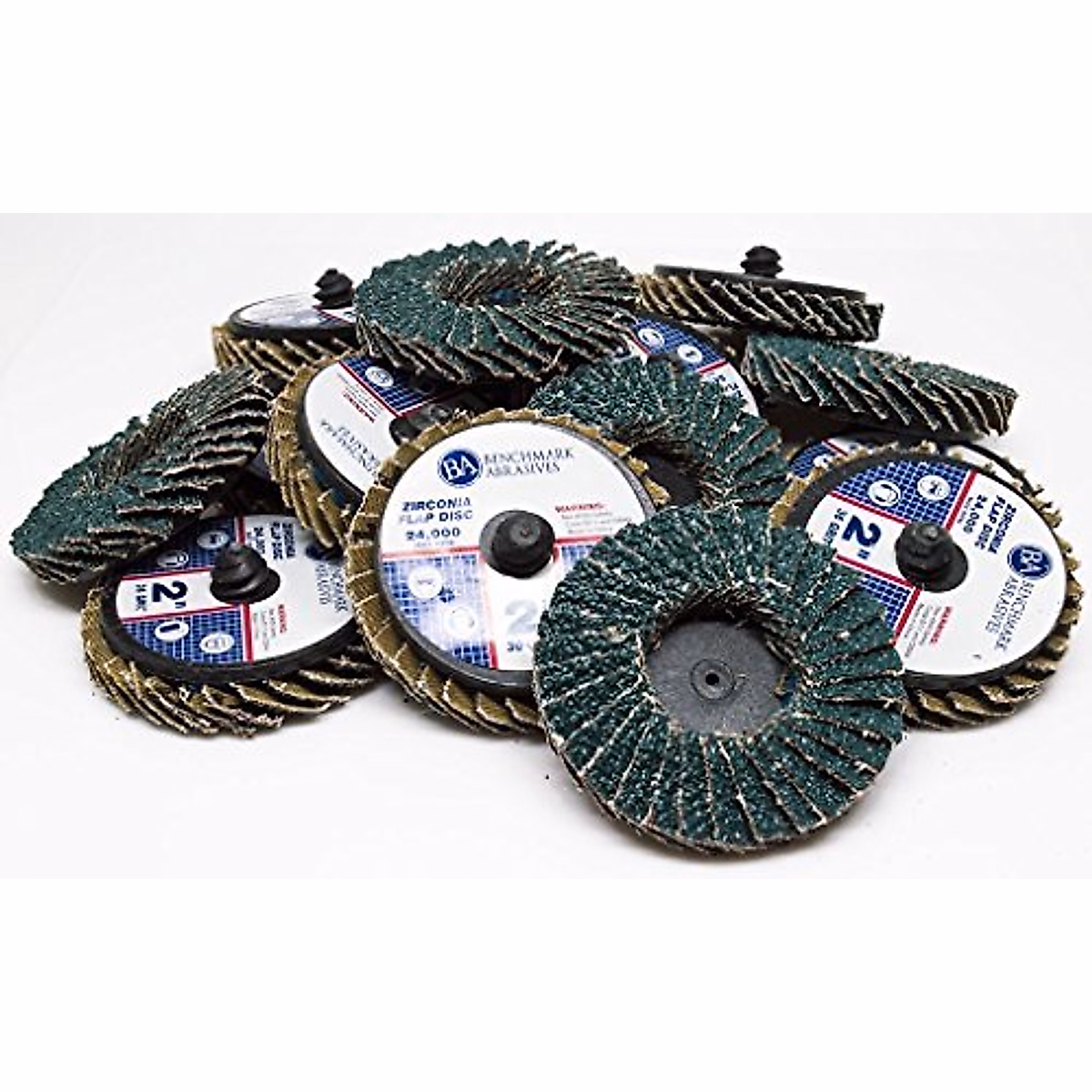Benchmark Abrasives 2" Quick Change Zirconia Flap Disc Grinding Wheel with Male R-Type Back Design for Cleaning Finishing Deburring of Irregular Surfaces (Pack of 10) - 36 Grit