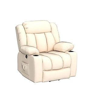 ASHOMELI Power Lift Recliner Chair for Elderly with Massage and Heating Function,2 Side Pocket,2 Cup Holders,USB Charge Port (Beige)