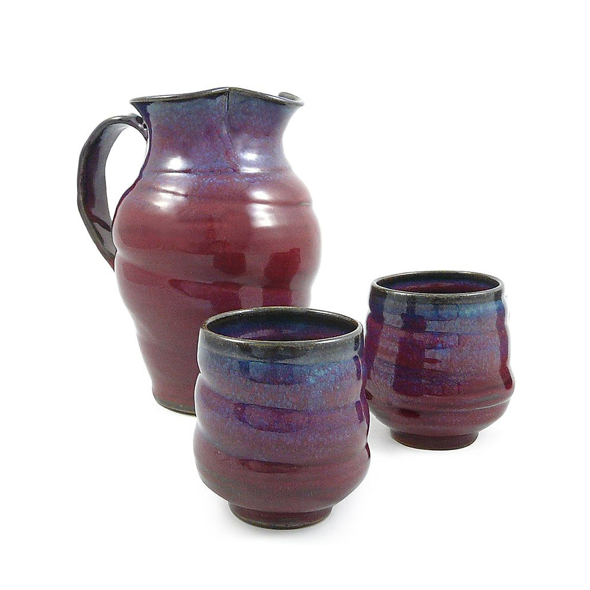 Modern Artisans Plum Perfect Spiral Stoneware Tea Cups, American Made Pottery, Set of (2) 8-Ounce Cups