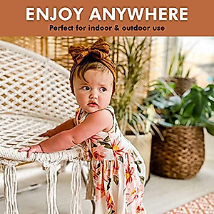 PASAMIC Saucer Chair with Folding Metal Frame, 100% Cotton Handmade Round Cozy Chairs, Exquisite Moon Chair for Bedroom, Living Room Décor Beige