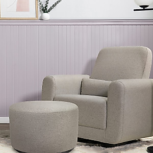 Babyletto Tuba Gliding Ottoman in Performance Grey Eco-Weave with Silver Base, Water Repellent & Stain Resistant, Greenguard Gold and CertiPUR-US Certified