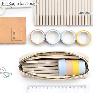 Pencil Pen Case, Dobmit Big Capacity Pencil Pouch Canvas Makeup Bag for Girls and Boys Durable Office Stationery Organizer - Beige