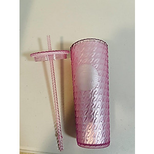 Starbucks Plastic Cold CUP Cherry Blossom Pink Chain Soft Touch Ice Tumbler 24oz Venti Size