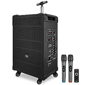 Pyle 12'' Portable Wireless Bluetooth Speaker System - Built-in Rechargeable Battery, Wireless Microphone, USB/Micro SD/FM - 80 Watt - FM Radio with Digital LED Display, PWMA1299A
