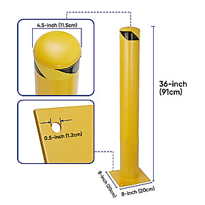 DorBuphan 2Packs 36-4.5 Bollards 4-1/2" OD 36" Height Safety Bollard Yellow Powder Coat Street Bollard Parking Post 4 Free Anchor Bolts for Garage or Parking Lot