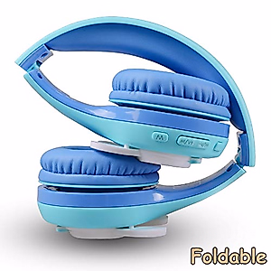 Riwbox RB-7S Rabbit Kids Headphones Wireless, LED Light Up Bluetooth Over Ear Headset Volume Limited Safe 75dB/85dB/95dB with Mic and TF-Card, Children Headphones for Girls Boys (Blue&Green)