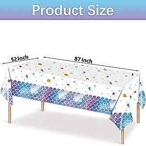 UOMNICUE Mermaid Tablecloth 2PCS Mermaid Theme Birthday Tablecloth Mermaid Disposable Plastic Tablecloth Party Supplies for Kids Girls Birthday Party Decorations Baby Shower 52X87 in