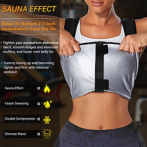 TrainingGirl Women Sweat Vest Waist Trainer Trimmer Belt Weight Loss Hot Sauna Suit Zipper Workout Tank Tops Slim Body Shaper (Black, Large)