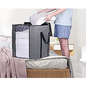 SLEEPING LAMB 120L Extra Large Blanket Storage Bags Breathable Clothes Storage Containers for King Comforter Bedding Pillow Sheet, Reinforced Handles, Grey