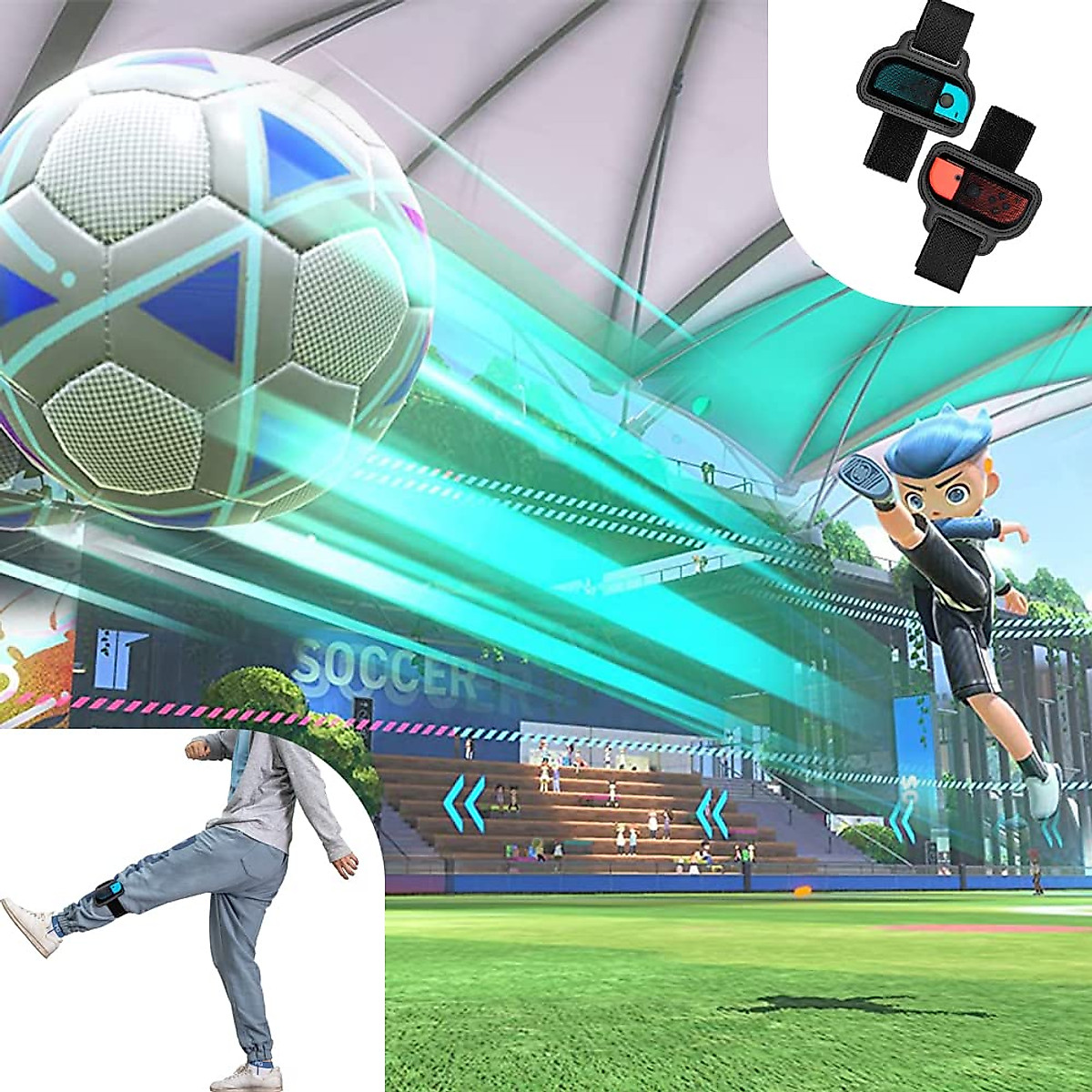 Mviioe for Switch Accessories Bundle Compatible with Nintendo Switch/Switch OLED for Nintendo Switch Sports Games with Leg Straps, Tennis Rackets, Glof Clubs, Sword, Wrist Straps(9 in 1)