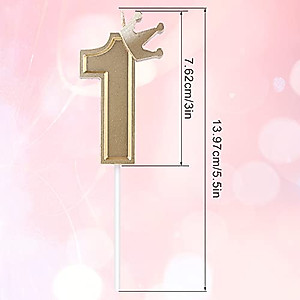 AIEX 3inch Birthday Number Candle, 3D Candle Cake Topper with Crown Cake Numeral Candles Number Candles for Birthday Anniversary Parties (Gold; 1)