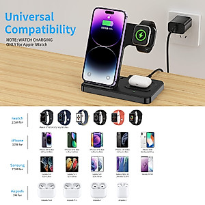 Wireless Charger iPhone, 3 in 1 Charging Station Apple 18W Fast Charging Station for Multiple Devices Apple - iPhone 15 14 Pro Max 13 12 11 - iWatch 8 7 6 5 4 3 2 Se - Airpods 3 2 Pro (with Adapter)