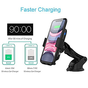10W Wireless Car Charger Phone Mount, Arteck Universal Car Mount Phone Holder Fast Charging Compatible with iPhone 14 14Pro 13 13Pro 13 Mini 12 11, Samsung Galaxy S Series/Note, Other Smartphone