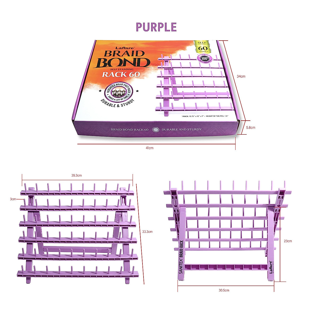 Laflare Braid Rack 60 Spools, PP Braiding Hair Stand, Thread Rack, Sewing Organizer, Quilting, Embroidery - Versatile Extension Holder (Purple)