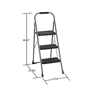 Cosco 11408PBL1E Three Big Folding Step Stool with Rubber Hand Grip, Platinum