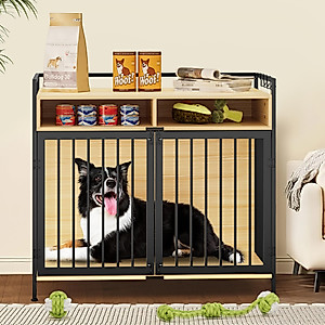 YITAHOME Large Dog Crate, 41" Heavy Duty Dog Kennel with 2 Drawers End Table, Wooden Dog Cage Indoor Dog House Pet Crate Table with Double Doors for Large Medium Small Dogs, Walnut Color