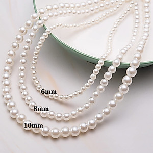 6mm-12mm Pearl Necklace for Men, Round White Pearl Necklace for Women, Pearl Choker Necklace Strand Pearl Jewelry for Women (8mm, 16inch)