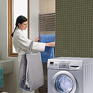 Fentec Hanging Laundry Hamper, Hanging Laundry Basket, Slim Laundry Hamper Bag with Handles, Portable Hanging Closet Hamper, Mesh Heavy Duty Hanging Laundry Bag Grey 2 Pack