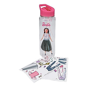 Paladone Barbie Water Bottle with Stickers | 650ml (21 fl oz) Plastic Water Bottle With A Straw | Perfect for Kids to Decorate and Bring to School