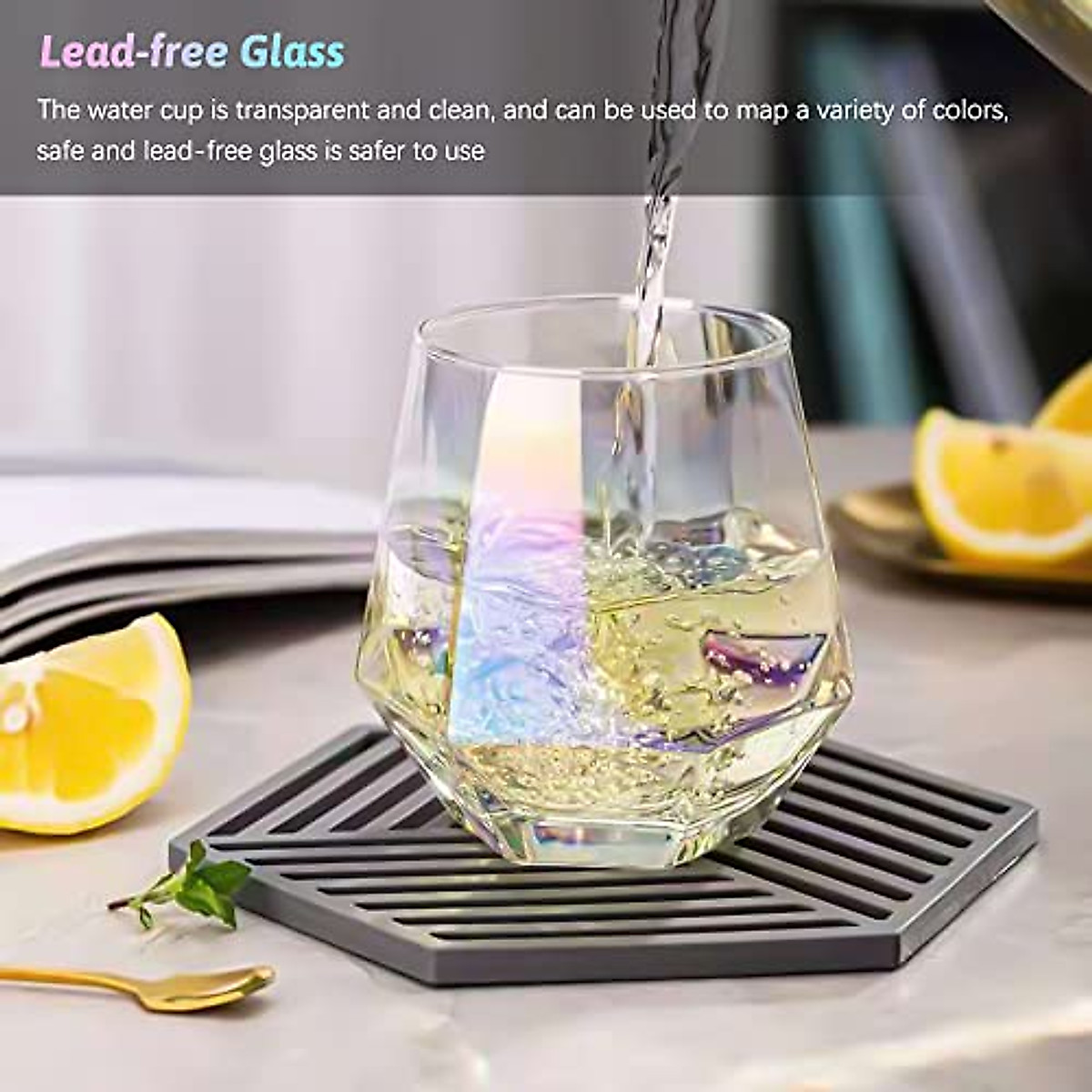 Vanleonet Colored Diamond Stemless Wine Glasses Set,Modern Rainbow Wine Glass, Iridescent Wine Glass Gifts for Women,Men, Old Fashioned Rainbow Glass for Party