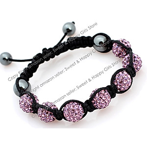 Shamballa Style Jewelry 7 Beads Purple Pave Sparkle Crystal Ball Hand-Woven Bracelet Adjustable 7 Beads